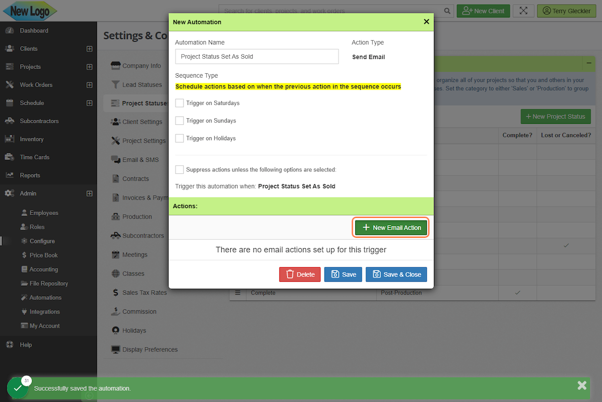 Adding Automations to Project Statuses